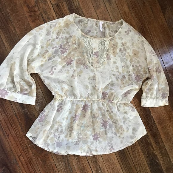 Xhilaration | Tops | Bundle Of 2 Sheer Floral Blouses With Cinched Waists | Poshmark